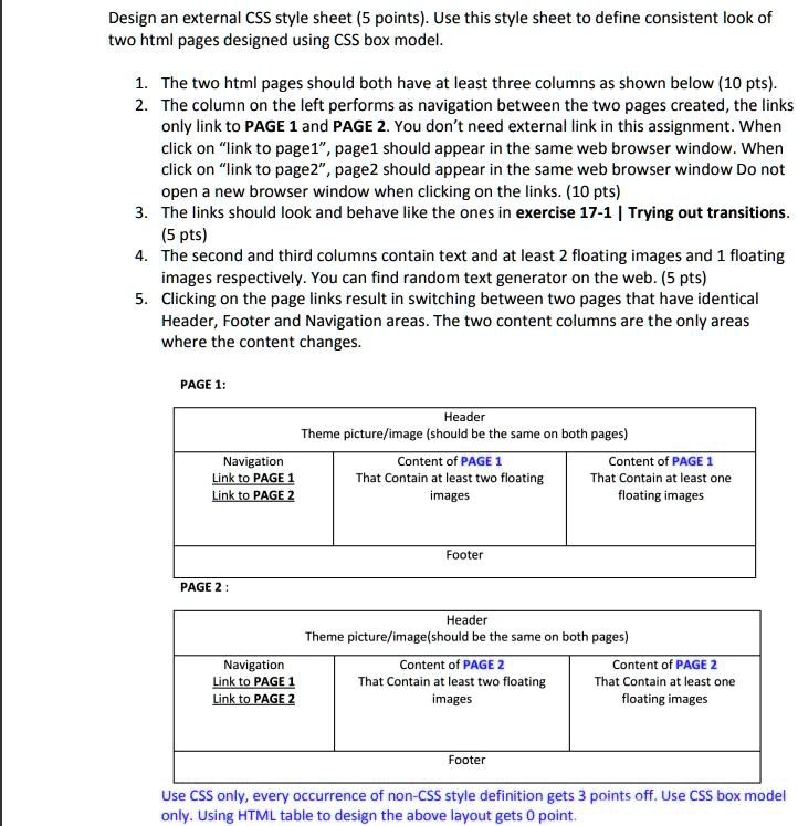 Solved I Need Help With Css Project Design An External Css Style Sheet 5 Points Use This 