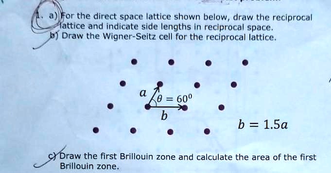 SOLVED: For the direct space lattice shown below, draw the reciprocal lattice and indicate side ...