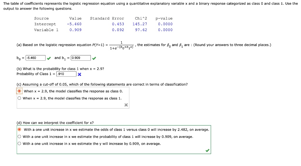 SOLVED: The table of coefficients represents the logistic regression equation using a ...