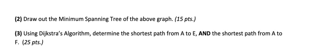 SOLVED: (2) Draw out the Minimum Spanning Tree of the above graph: (15 ...