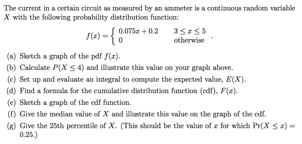 SOLVED: The current in certain circuit as measured by an ammeter is a continuous random variable ...