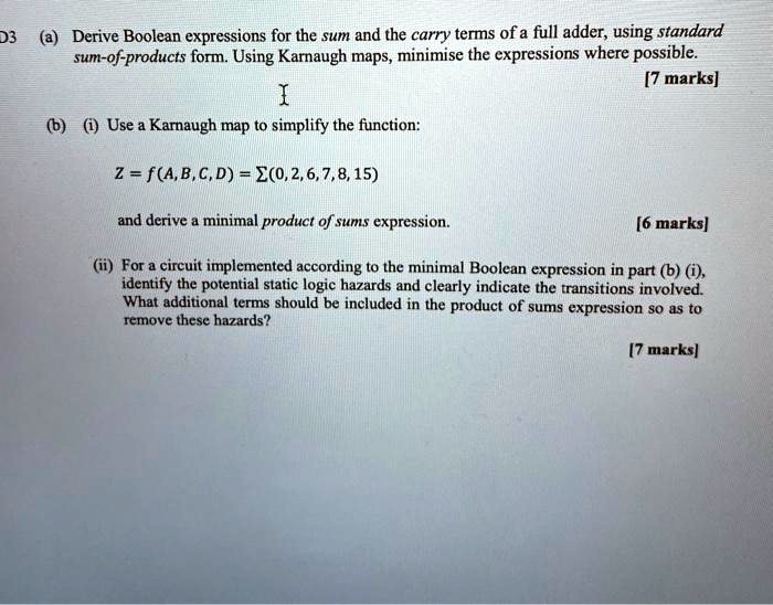 Video Solution Derive Boolean Expressions For The Sum And The Carry Terms Of A Full Adder
