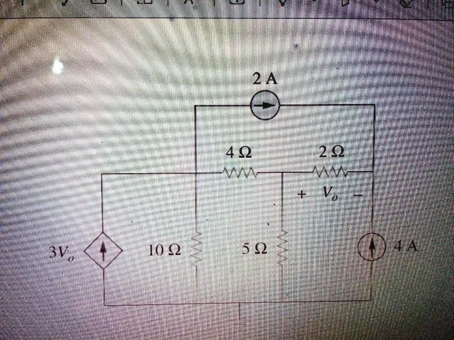 SOLVED: In the circuit shown, use the node analysis method to calculate: a) The voltage Vo, b ...