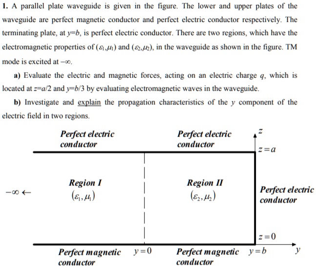 SOLVED: l. A parallel plate waveguide is given in the figure. The lower ...