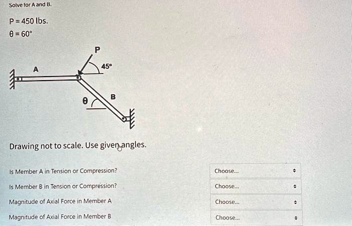 SOLVED: Texts: Solve for A and B P = 450 lbs ÷ 60° 45° : Drawing not to scale. Use given angles ...
