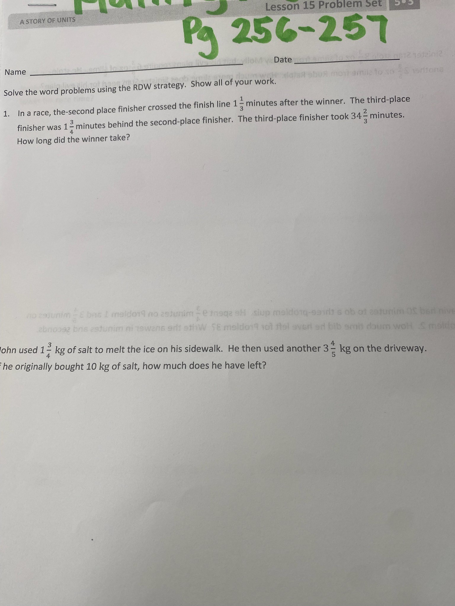 SOLVED: A STORY OF UNITS Name Solve the word problems using the RDW ...