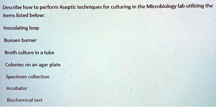 Describe how to perform Aseptic techniques for culturing in the ...