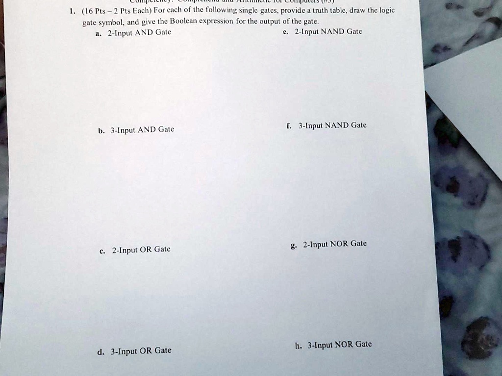 1. (16 Pts-2 Pts Each) For each of the following single gates, provide ...