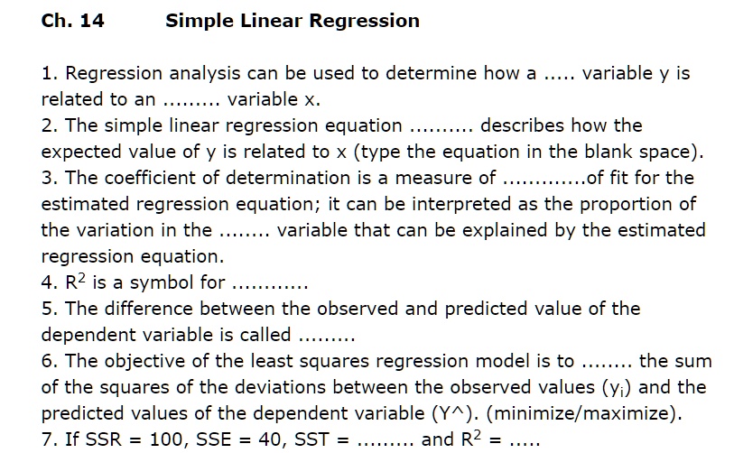 SOLVED: Ch. 14 Simple Linear Regression 1. Regression analysis can be ...