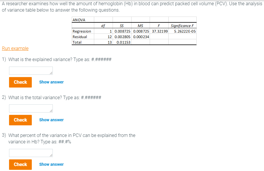 SOLVED: A researcher examines how well the amount of hemoglobin (Hb) in ...