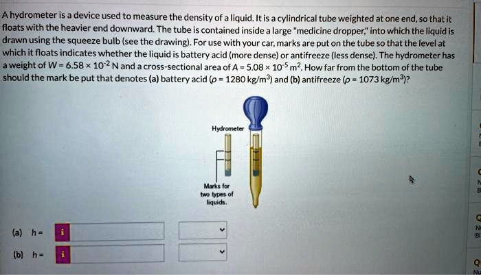 ahydrometer isa device used to measure the density of a liquid it ...