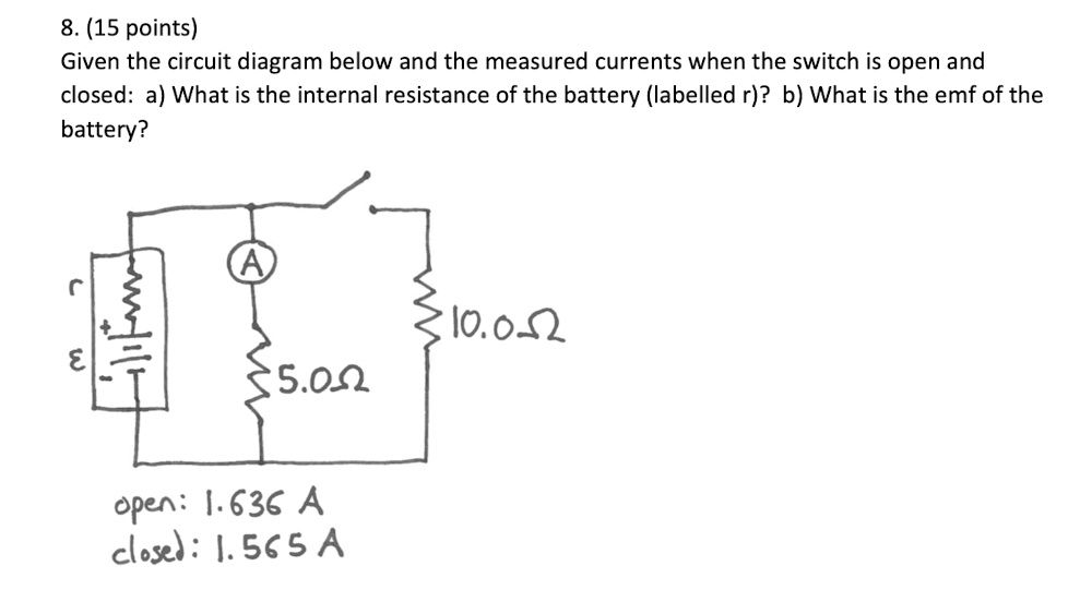 SOLVED: Given the circuit diagram below and the measured currents when ...