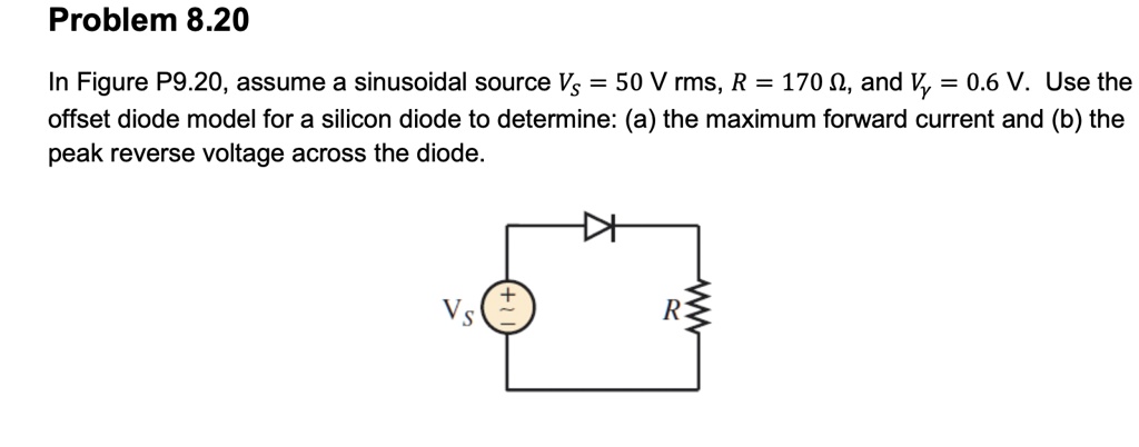 problem 820 in figure p920 assume a sinusoidal source vs 50 v rms r 170 s2 and v 06 v use the ...
