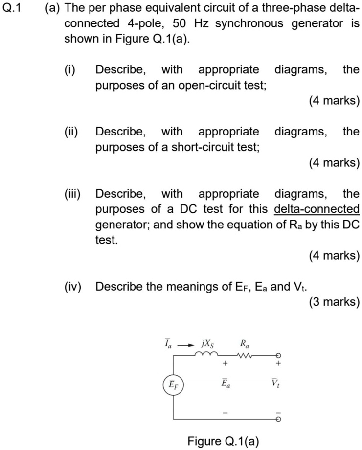 Q.1 (a) The per phase equivalent circuit of a three-phase delta-connected 4-pole, 50Hz ...