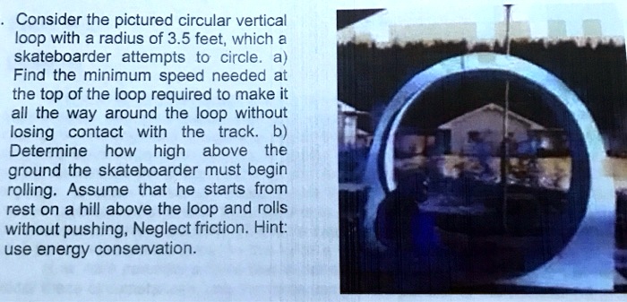 SOLVED: Consider the pictured circular vertical loop with a radius of 3 ...