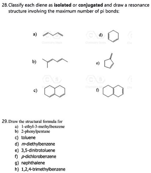 SOLVED: 28. Classify each diene as isolated or conjugated and draw resonance structures ...