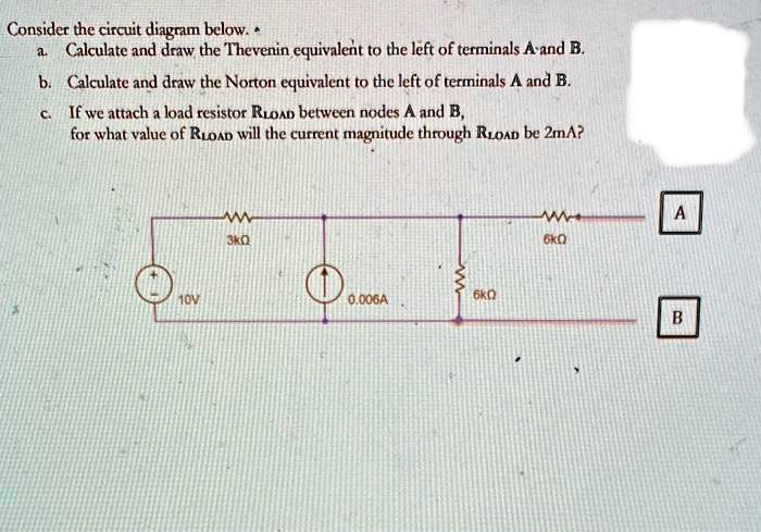 SOLVED: Consider the circuit diagram below. Calculate and draw the Thevenin equivalent to the ...