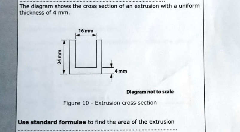 The diagram shows the cross section of an extrusion with a uniform ...
