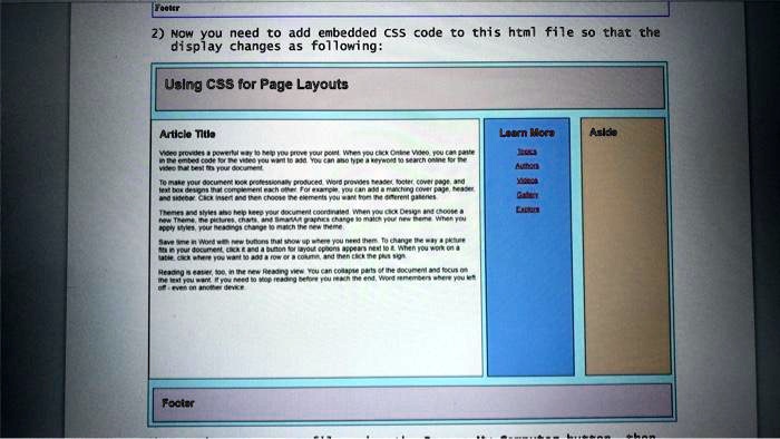 Solved Footer 2 Now You Need To Add Embedded Css Code To This Html File So That The Display