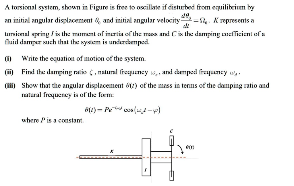 SOLVED: A torsional system, shown in Figure 1, is free to oscillate if disturbed from ...