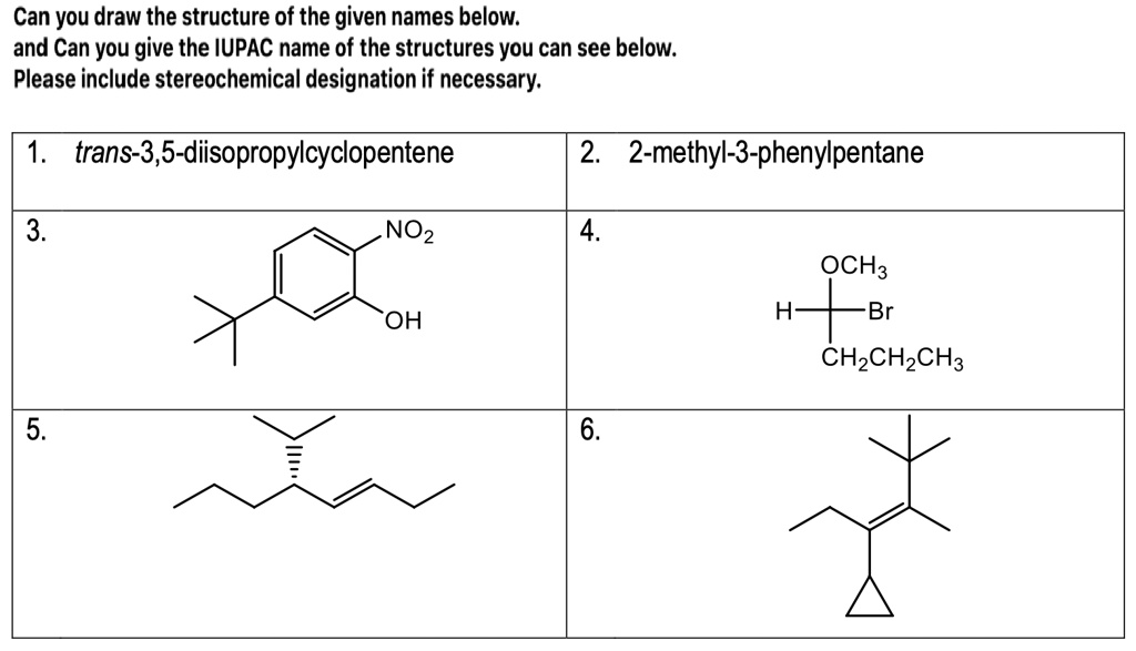 SOLVED:Can you draw the structure of the given names below: and Can you give the IUPAC name of ...