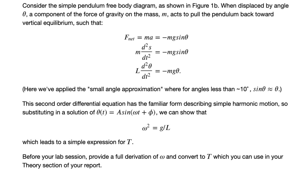 SOLVED: Consider the simple pendulum free body diagram, as shown in ...