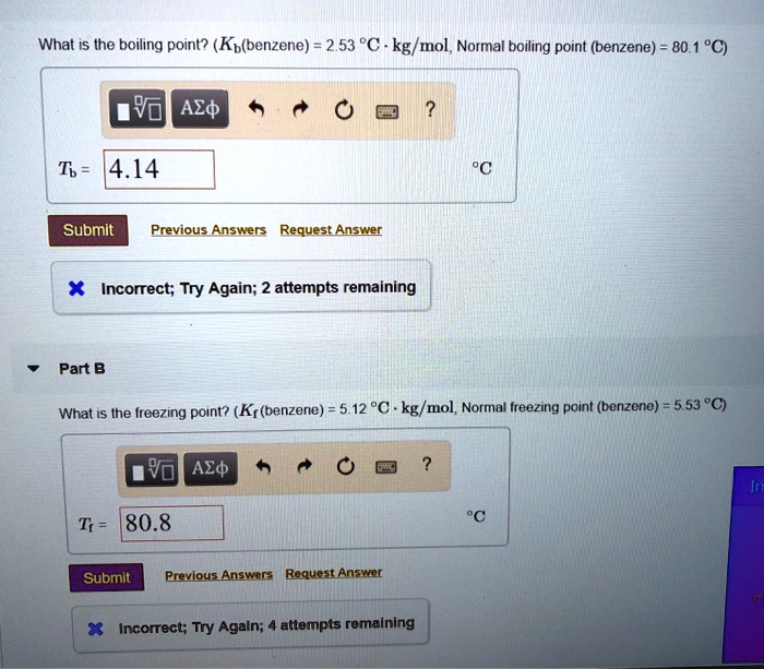 SOLVED:What is the boiling point? (Kb(benzene) 2 53 %C . kg/mol, Normal boiling point (benzene ...