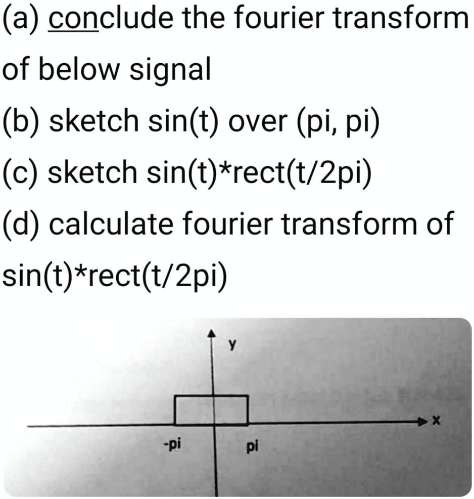SOLVED: (a) Conclude the Fourier transform of the below signal. (b) Sketch sin(t) over (Ï€, Ï ...