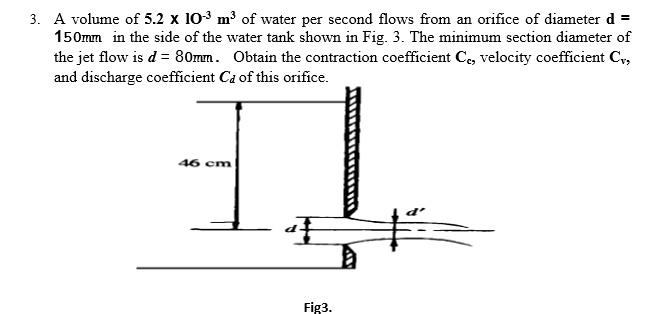 SOLVED: A volume of 5.2 x 10^-3 m^3 of water per second flows from an ...