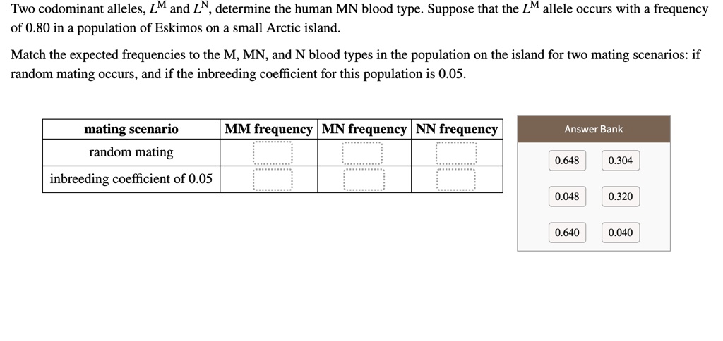 SOLVED: Two codominant alleles, LM and LN, determine the human MN blood ...
