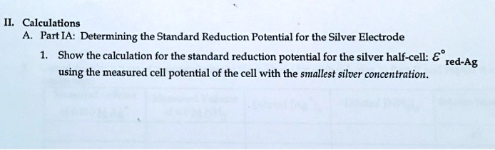 SOLVED: Calculations Part IA: Determining the Standard Reduction ...