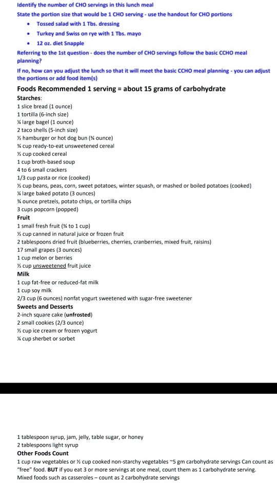 identify the number of cho servings this lunch meal state the portion ...