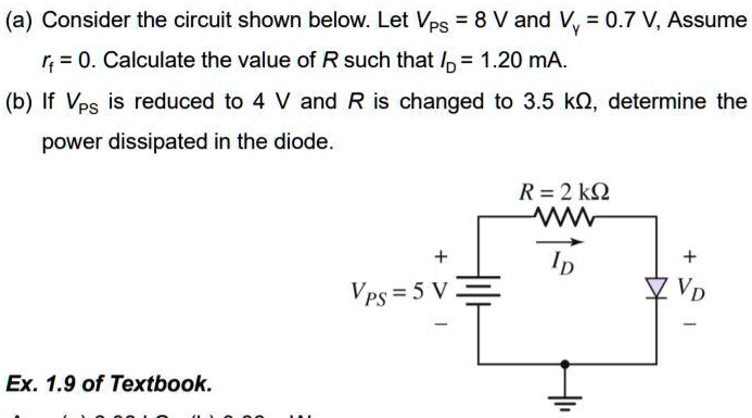 (a) Consider the circuit shown below. Let VPS = 8 V and V? = 0.7 V, Assume rf = 0. Calculate the ...