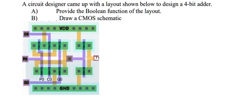 A circuit designer came up with a layout shown below to design a 4-bit ...