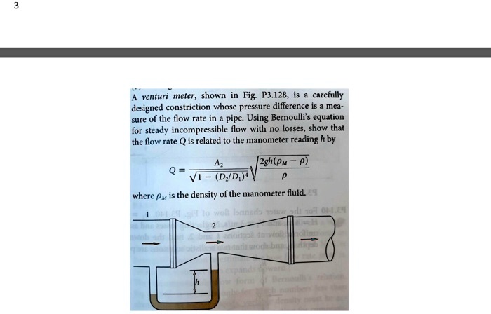 SOLVED: A venturi meter, shown in Fig. P3.128, is a carefully designed ...