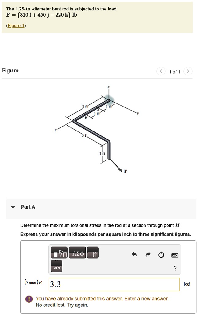 the 125 in diameter bent rod is subjected to the load f 310 i 450 j 220 ...