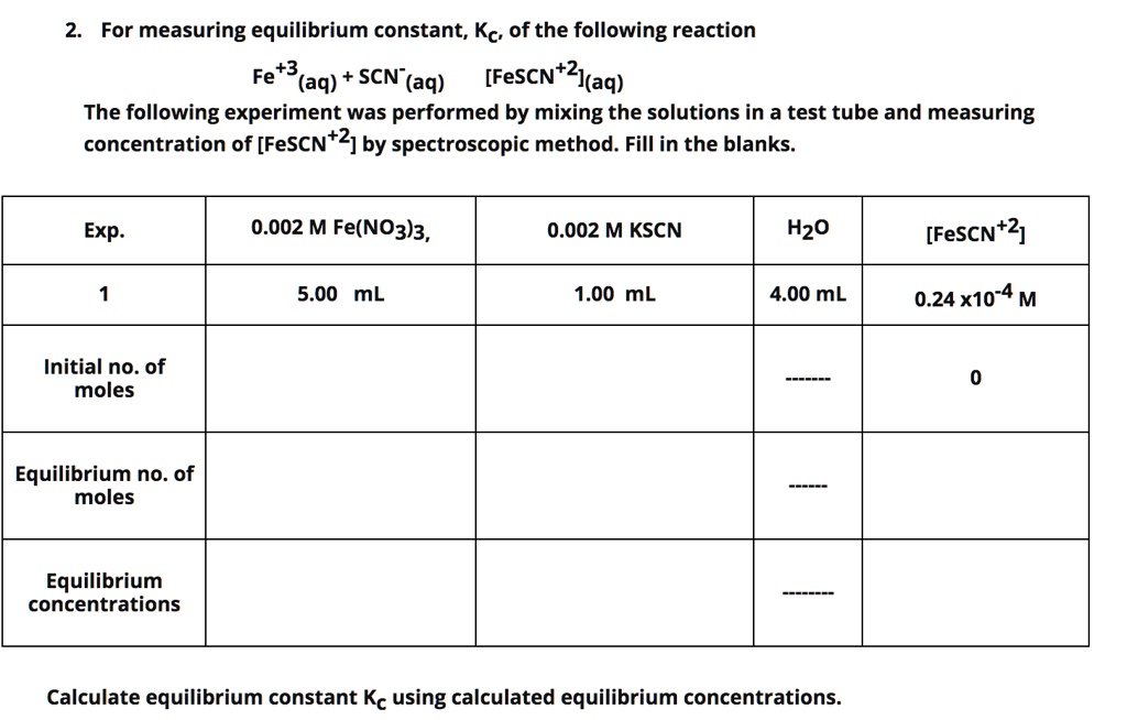 SOLVED: For measuring the equilibrium constant, Kc, of the following ...