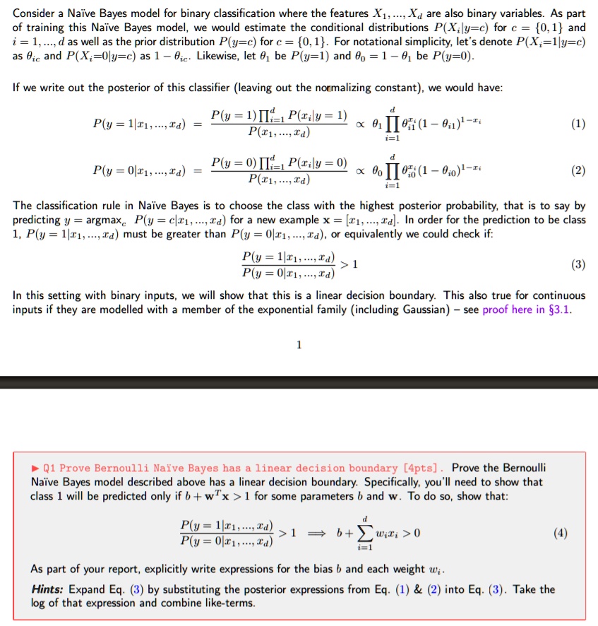 Solved Consider The Naive Bayes Model For Binary Classification Where The Features Xi Xd Are