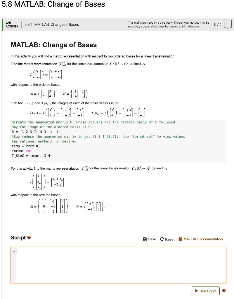 [GET ANSWER] 58 matlab change of bases lab activity this tcol proviced y a third party ihough ...