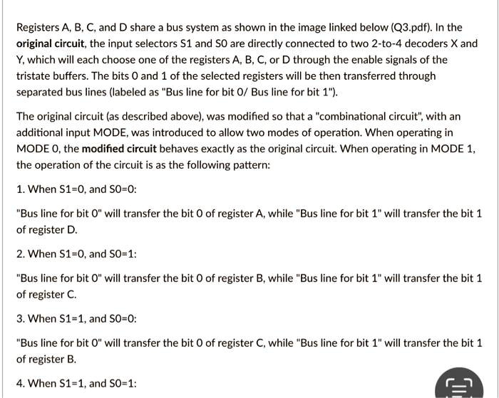 SOLVED: Registers A, B, C, and D share a bus system as shown in the ...