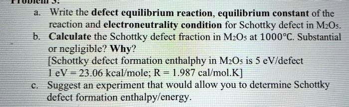 SOLVED: Write the defect equilibrium reaction, equilibrium constant of ...