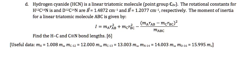 hydrogen cyanide hcn is linear triatomic molecule point group czv the ...