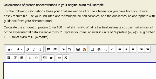 SOLVED: Calculations of protein concentrations in your original skim ...
