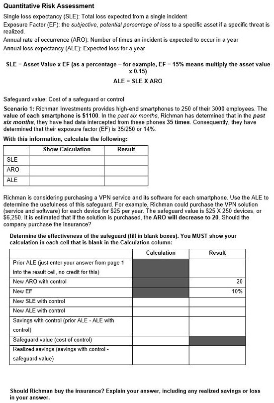 quantitative risk assessment single loss expectancy sle totae expected ...