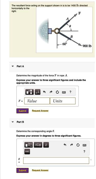 SOLVED: Texts: The resultant force acting on the support shown is to be 1400 lb directed ...