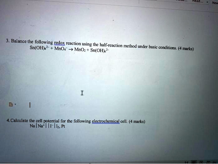 balance the following redox reaction snoh mno4 using the half reaction method under basic ...