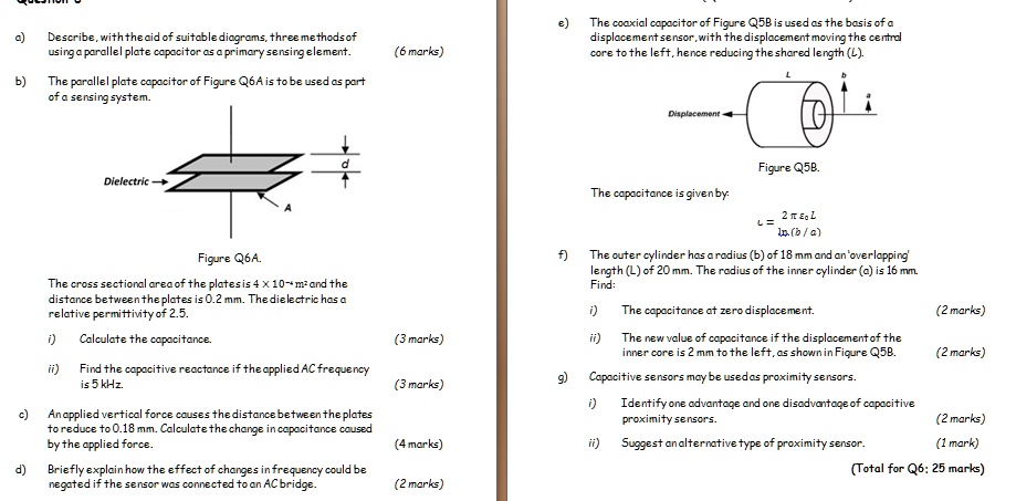SOLVED: e) The coaxial capacitor of Figure Q5B is used as the basis of a displacement sensor ...