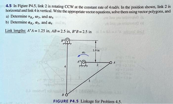 SOLVED: In figure P4.5, link 2 is rotating counterclockwise (CCW) at a ...