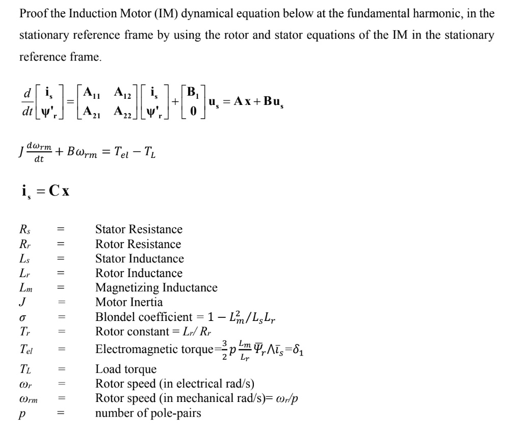 proof the induction motor im dynamical equation below at the ...