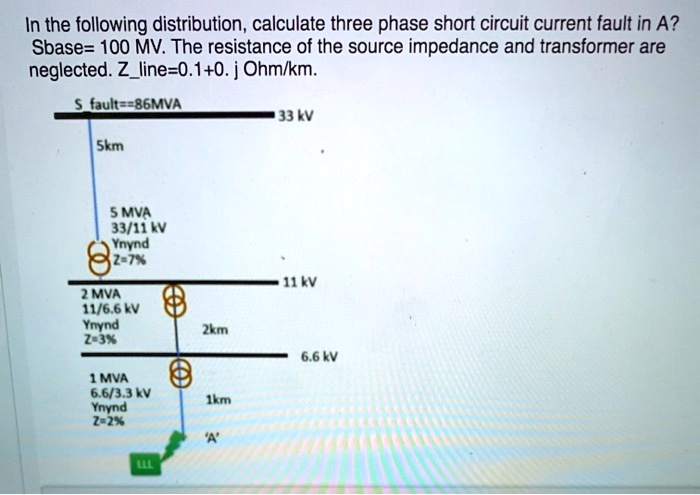 SOLVED: In the following distribution, calculate the three-phase short circuit current fault in ...